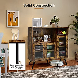 Giantex Buffet Sideboard with Storage, Industrial Cupboard, 3 Door Wood Pantry, 2 Creadenzas 2 Shelves, Standing Storage Cabinet with Legs, Kitchen Living Room