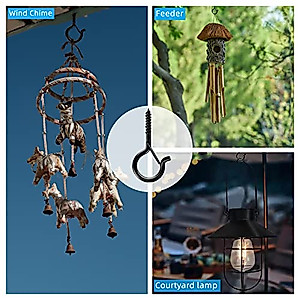 Screw Hooks for Hanging, 12 Packs Safety Buckle Design Q-Hanger for Outdoor String Lights, Outdoor Hooks for Hanging Plants Windproof Cup Hooks for Wind Chime and Baskets, Black