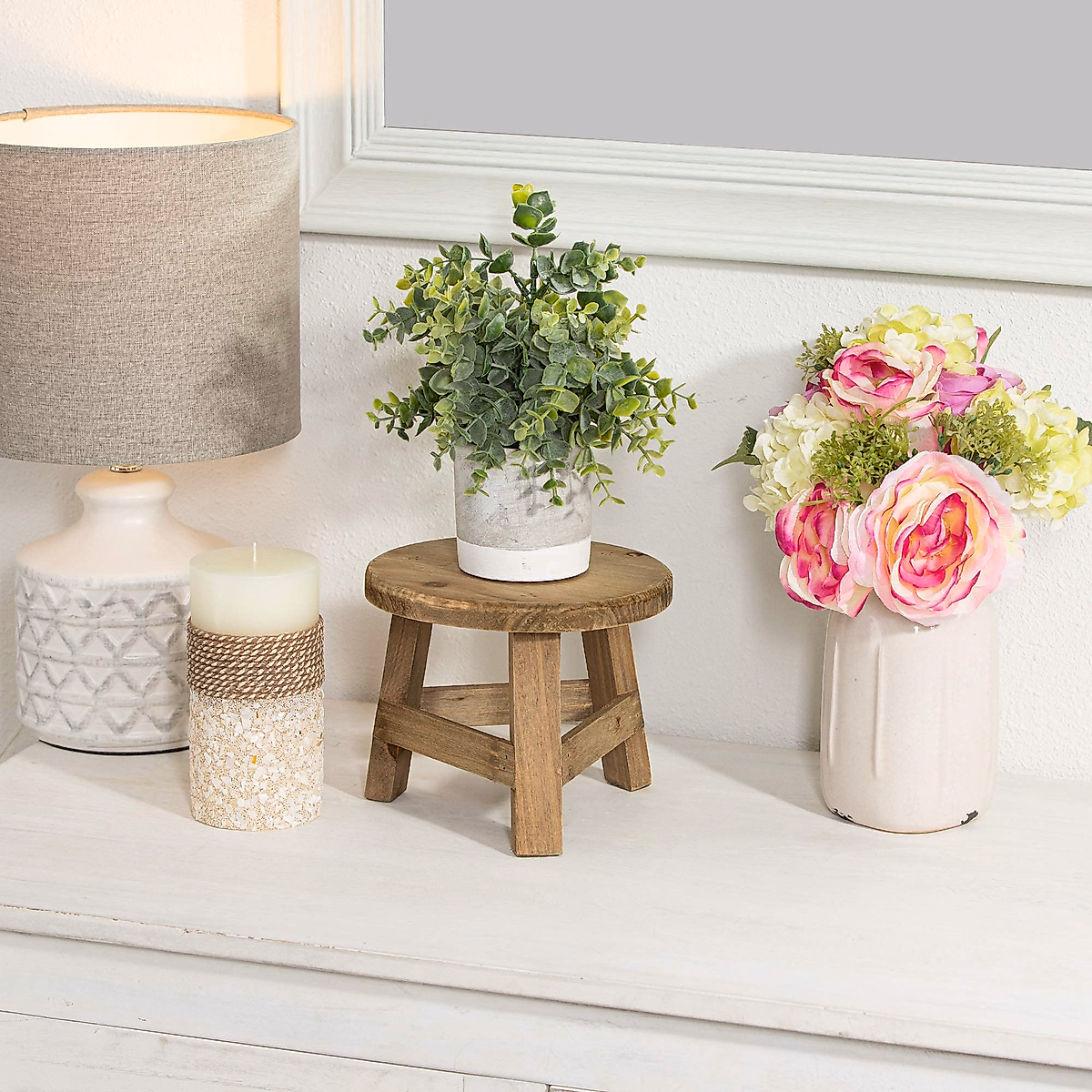 RUSTIX Mini Wooden Stool Rustic Decorative Tiny Stool Ideal Accent Stool for Small trinkets, Plants and Decor - 7" W x 5.75" H