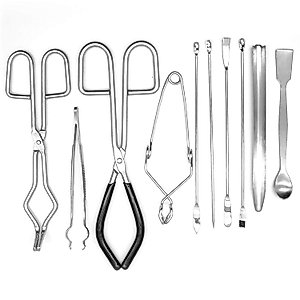 Scientific Labwares Essential Lab Tools Starter Pack - Crucible Beaker Tongs Lab Spatula Scoop Spoon Test Tube Clamps Sterilizer Forceps Tweezers - Premium Quality