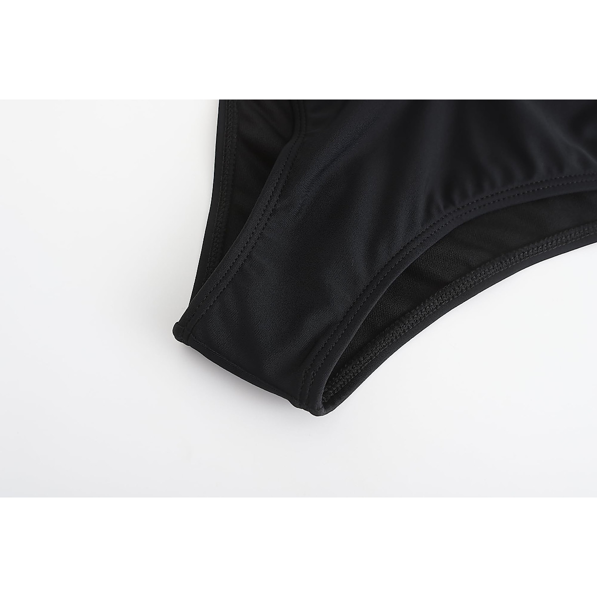 Zohamung Womens Retro High Waisted Bikini Bottoms Brazilian Cheeky High Cut Tankini Briefs Gray Black