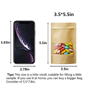 50 pcs Kraft Bags with Window Stand Up Ziplock Seal Paper Bag Resealable Large Food Storage Pouch 1oz 3.5×5.5in