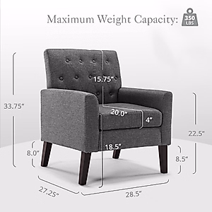 LUE BONA Gray Linen Accent Chairs Set of 2 18.5" H, Upholstered Button Tufted Arm Chairs, Comfy Living Room Chair with Arms, Modern Armchair for Small Space, Bedroom, Living Room
