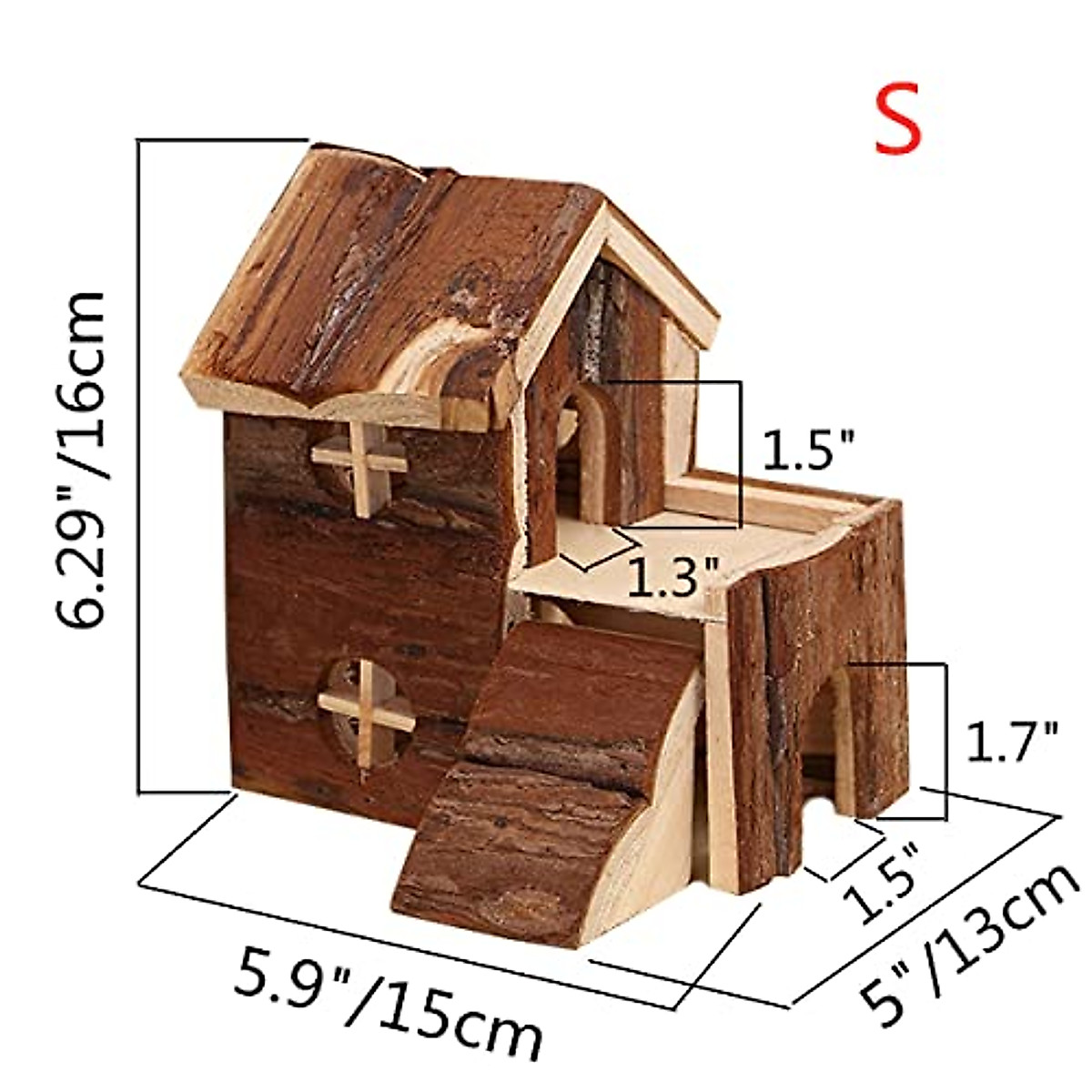 Hamster Wooden House Double Layers Hideout Hut for Dwarf Hamster Mouse Rat Gerbil (S)