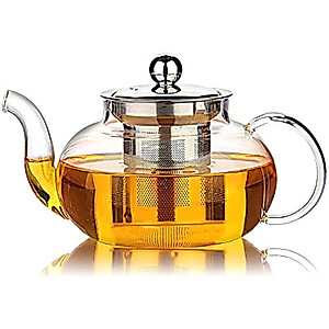 Glass Teapot with Stainless Steel Infuser & Lid, StoveTop Safe, Blooming & Loose Leaf Teapots, 27 Ounce / 800 ml