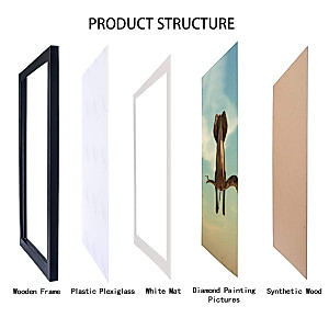 IOOSTAR 16x20 Diamond Painting Picture Frame Display Pictures 14 x 18 inch/35x45 cm with Mat or 16 x 20 inch/40x50 cm Without Mat Photo Frames Diamond Art Frame Natural Solid Wood Black (YNCK005)