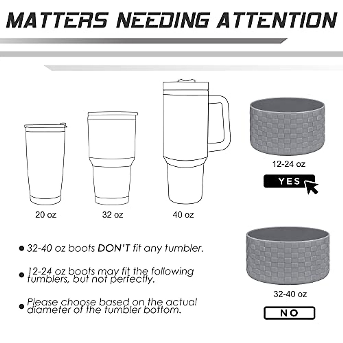 VIKIZUES Water Bottle Boot, Compatible with Hydro Flask and Others, Anti-Slip Bottom Silicone Sleeve Cover with Checkered Texture, Fits 32-40 oz Water Bottler, Grey