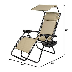 BMS 2 PCS Zero Gravity Chair Lounge Patio Chairs with Canopy Cup Holder, Tan