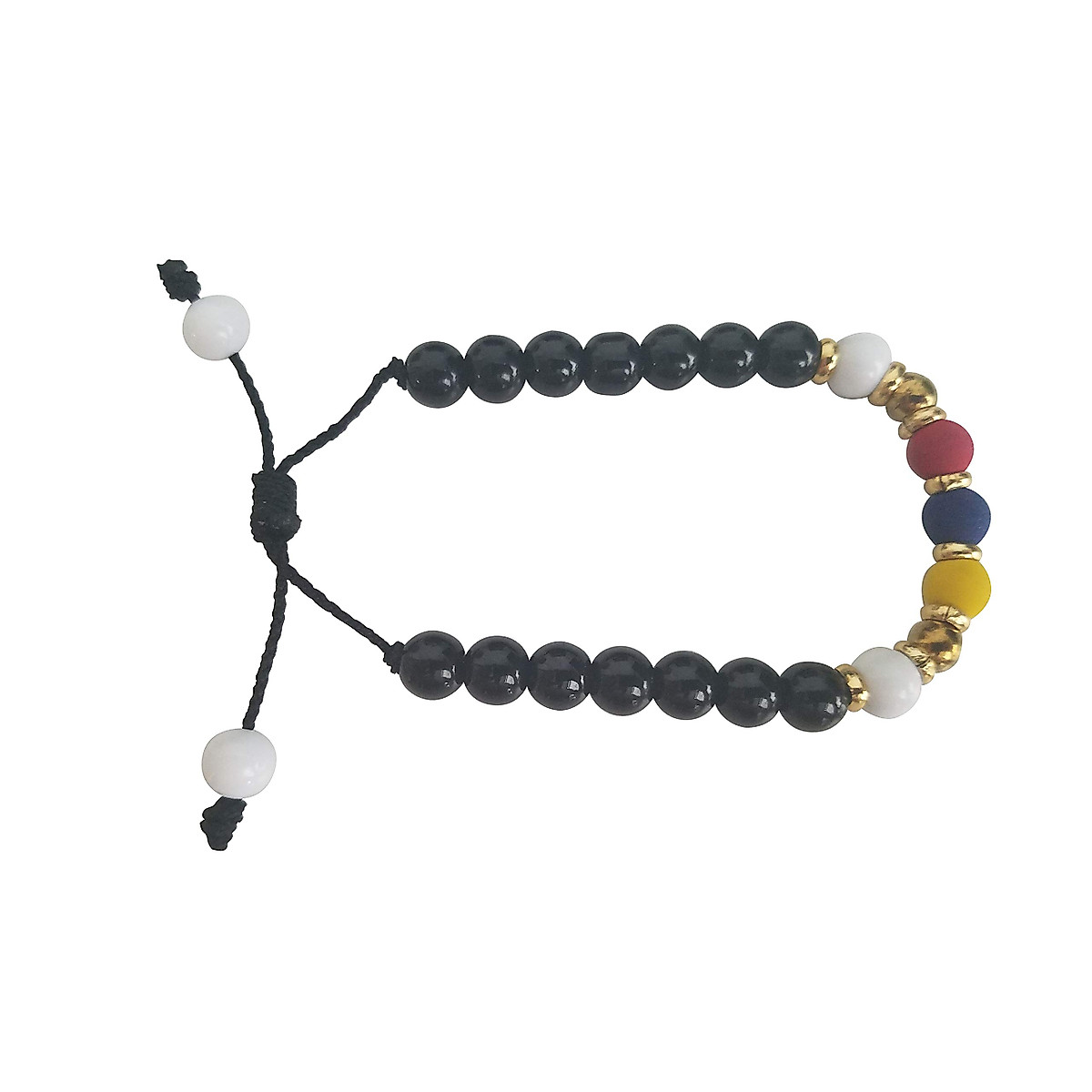CharmsOfTheWorld Handmade Bracelet from Medellin - Colombia Flag Colors - Cat's eye gemstone and steel beads - Sliding Knot