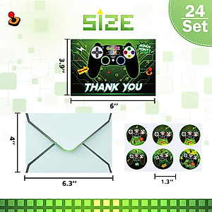 WERNNSAI 24 PCS Thank You Cards Assortment Greeting Cards with Envelopes Stickers Video Game Thank You Cards Fill in Blank Note Cards Gaming Party Supplies for Kids Boys Gaming Theme Birthday Party