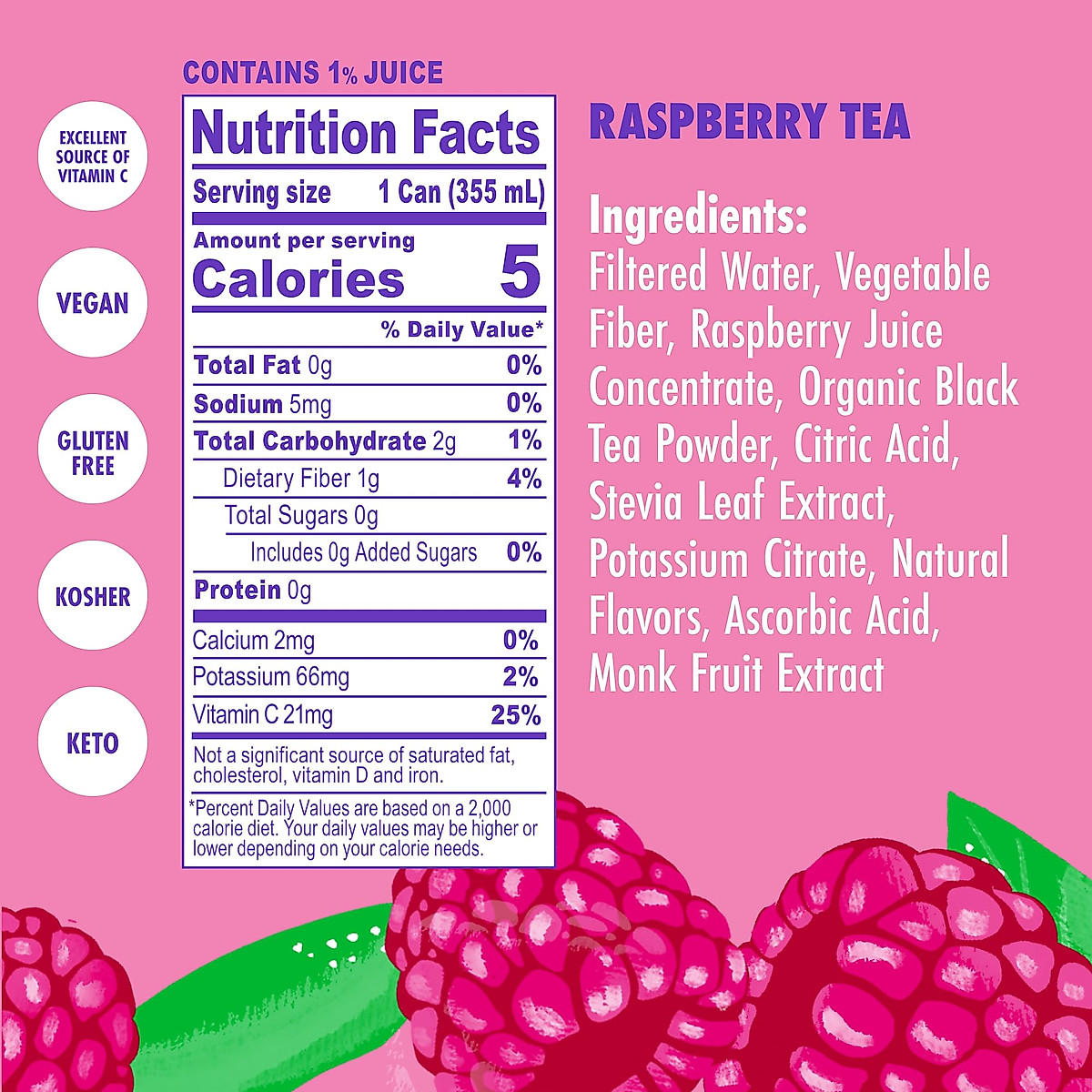 Swoon Raspberry Tea - Sugar Free Fruit Tea, Low Carb, Paleo-Friendly, Gluten Free Iced Tea - Flavored Tea Keto Drinks Made with Organic Black Tea and Sweetened by Monk Fruit and Stevia (Pack of 12)