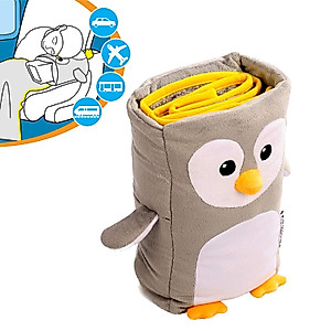 Roamwild Kids Travel Pillow and Travel Blanket Set - 'Tux' Armrest Buddy Transforms Any Armrest Into a Comfy Childs Pillow