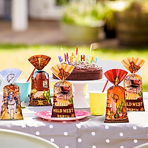 100 PCS Western Cowboy Cellophane Bags Cowboy Party Decorations Wild West Cowboy Gift Treat Bag Goodie Candy Bags with Ties Wild West Cowboy Birthday Party Supplies Favors