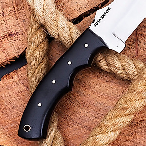 SUSA KNIVES Handmade D2 Steel Tracker Knife - Survival Knife - Camping Knife - Black Tactical Knife - Hunting Knife with Sheath Horizontal Carry Fixed Blade Knife (BLACK)
