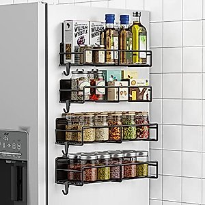 Magnetic Spice Rack Organizer 4 Pack Spice Magnet Shelf Seasoning Mounted Spice Racks With 4 Hooks for Cabinet Refrigerator Space Saving Kitchen Organization for Spice Jars and Seasoning Bottles