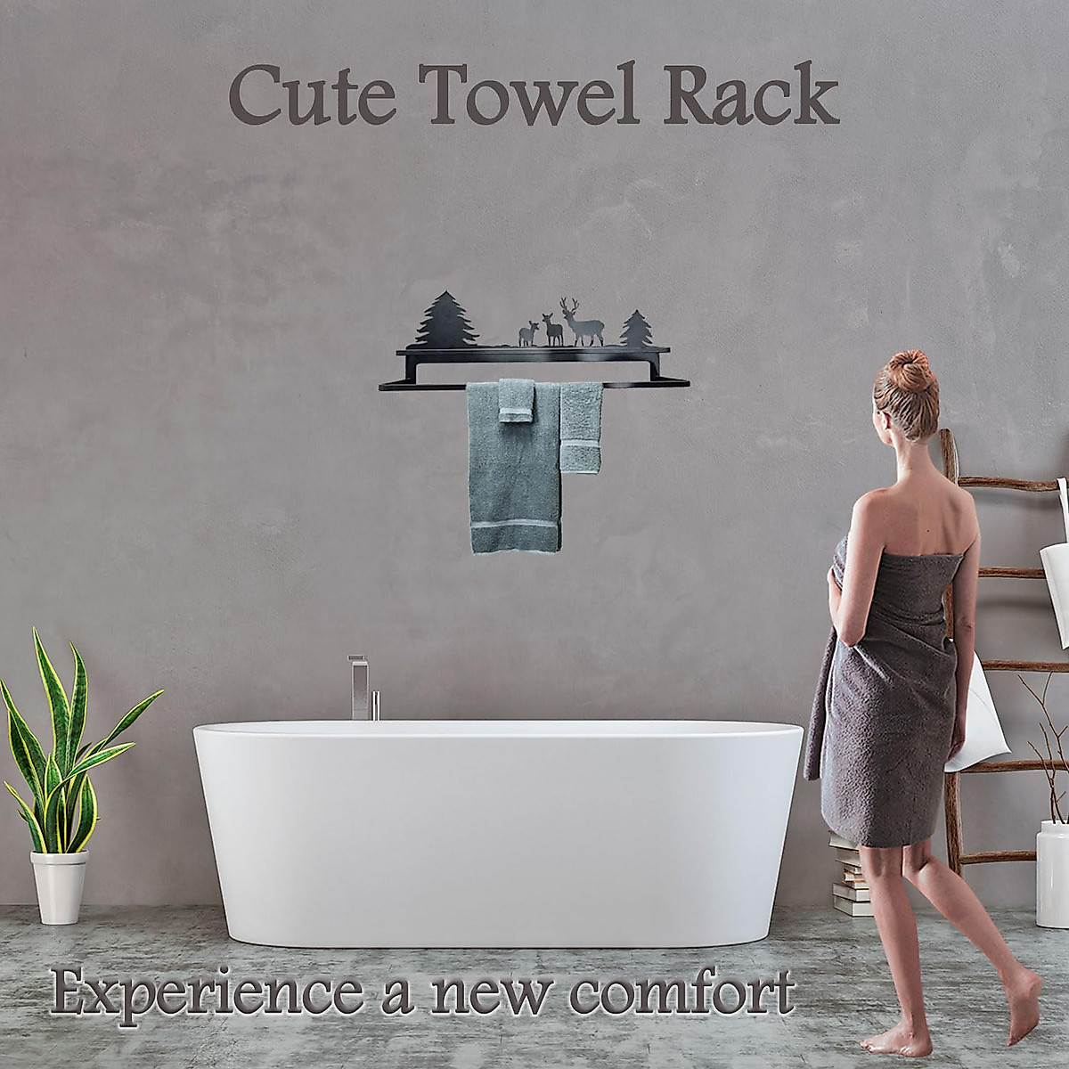 Towel Racks for Bathroom,Matte Black Bathroom Towel Holder Wall Mounted,Rustic Kitchen Dish Towel Hanger with Double Towel Bar,with Nails and Self Adhesive