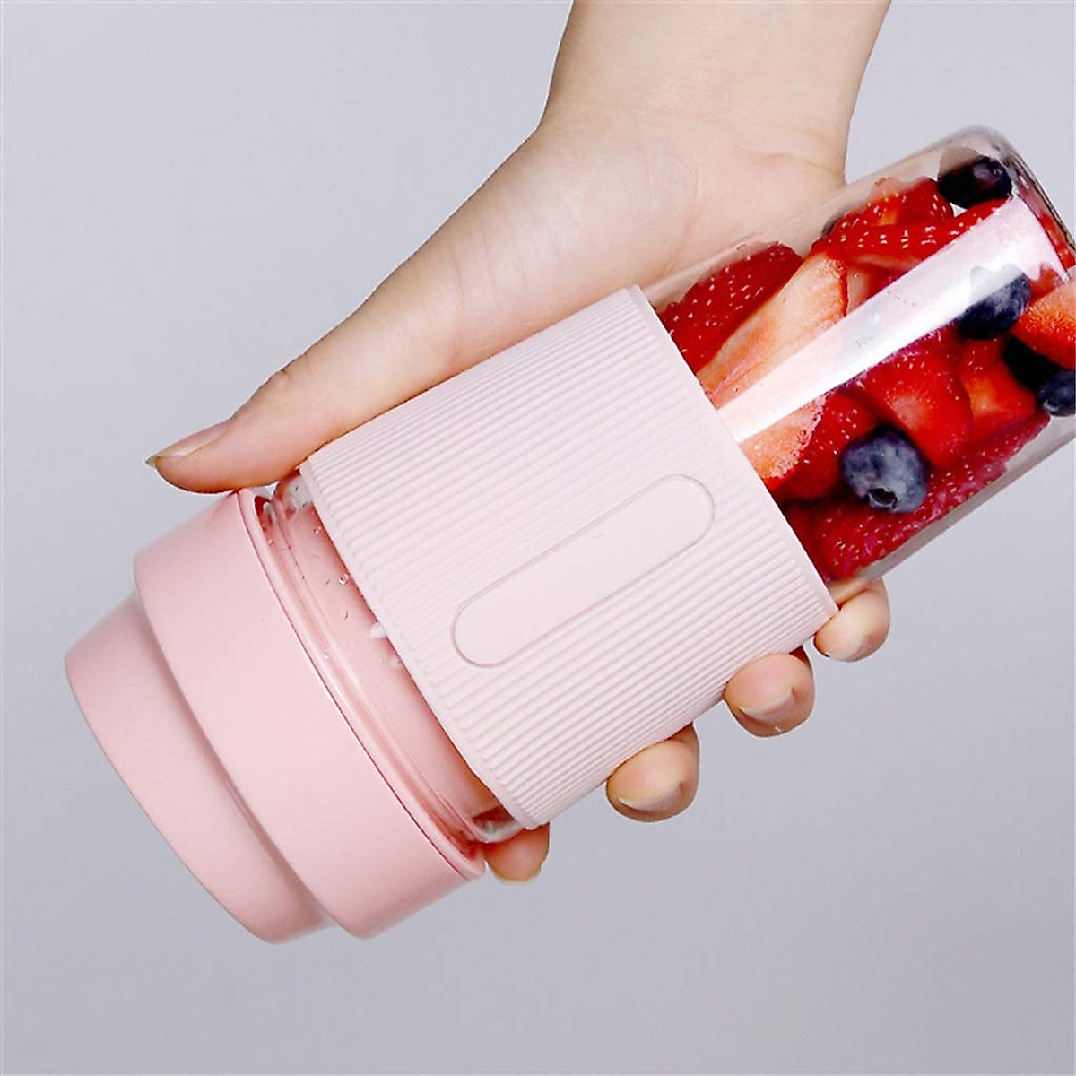 Portable Electric Juicer Blender USB Mini Fruit Mixers Fruit Extractors Multifunction Juice Maker Machine (Pink 4 blades)