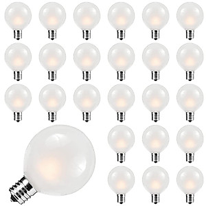 Pallerina G40 Frosted Replacement Bulbs, 25 Pack 5 Watt G40 Replacement Light Bulbs for string lights with 12/C7 Candelabra Base, G40 Incandescent Bulbs for Indoor Outdoor Decorative