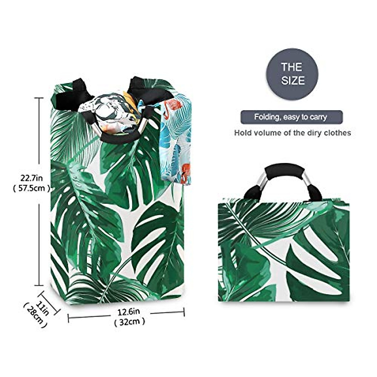 Tropical Palm Leaves Laundry Hamper Basket Bucket Foldable Dirty Clothes Bag Washing Bin Toy Storage Organizer for College Dorms, Kids Bedroom,Bathroom