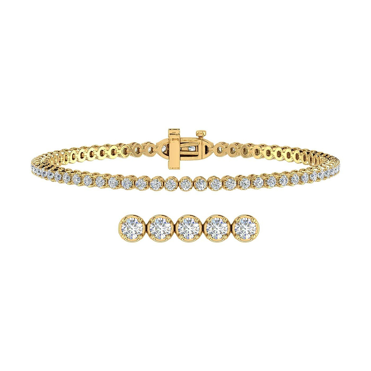 FINEROCK 2 Carat Diamond Tennis Bracelet in 10K Yellow Gold (7 Inch)