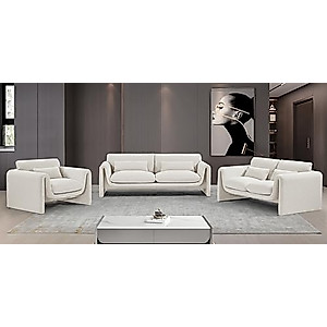 Meridian Furniture 198Cream-L Stylus Collection Modern | Contemporary Boucle Fabric Upholstered Loveseat with Rich Cream Boucle Fabric, Curved Arms, 64" W x 38" D x 31" H, Cream