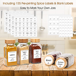 24 Pcs Glass Spice Jars with Airtight Bamboo Lids, 6oz 180ml Empty Square Seasoning Bottles Containers with Shaker Lids, Labels, Measuring Spoon& Silicone Funnel Good for Spice Rack Cabinet Drawer