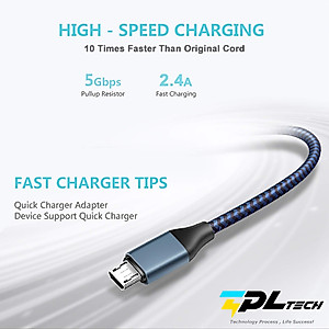 TPLTECH PS4 Controller Charging Cable, ［2PACK-15Ft］Micro USB 2.0 Nylon Braided Fast Charger Cord, High Speed Data Sync & Charge Cable for PlayStation 4, Xbox One S/X Controller, Android Phone, Blue