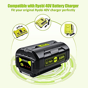 40V 6000mAh Replacement for Ryobi 40v Battery, Replacement for 6.0Ah 40v Ryobi Battery OP4015 OP4026 OP40201 OP40261 OP4030 OP4040 OP40401 OP4050 OP40501 OP40601 Fit for All Ryobi 40V HP Series Tools