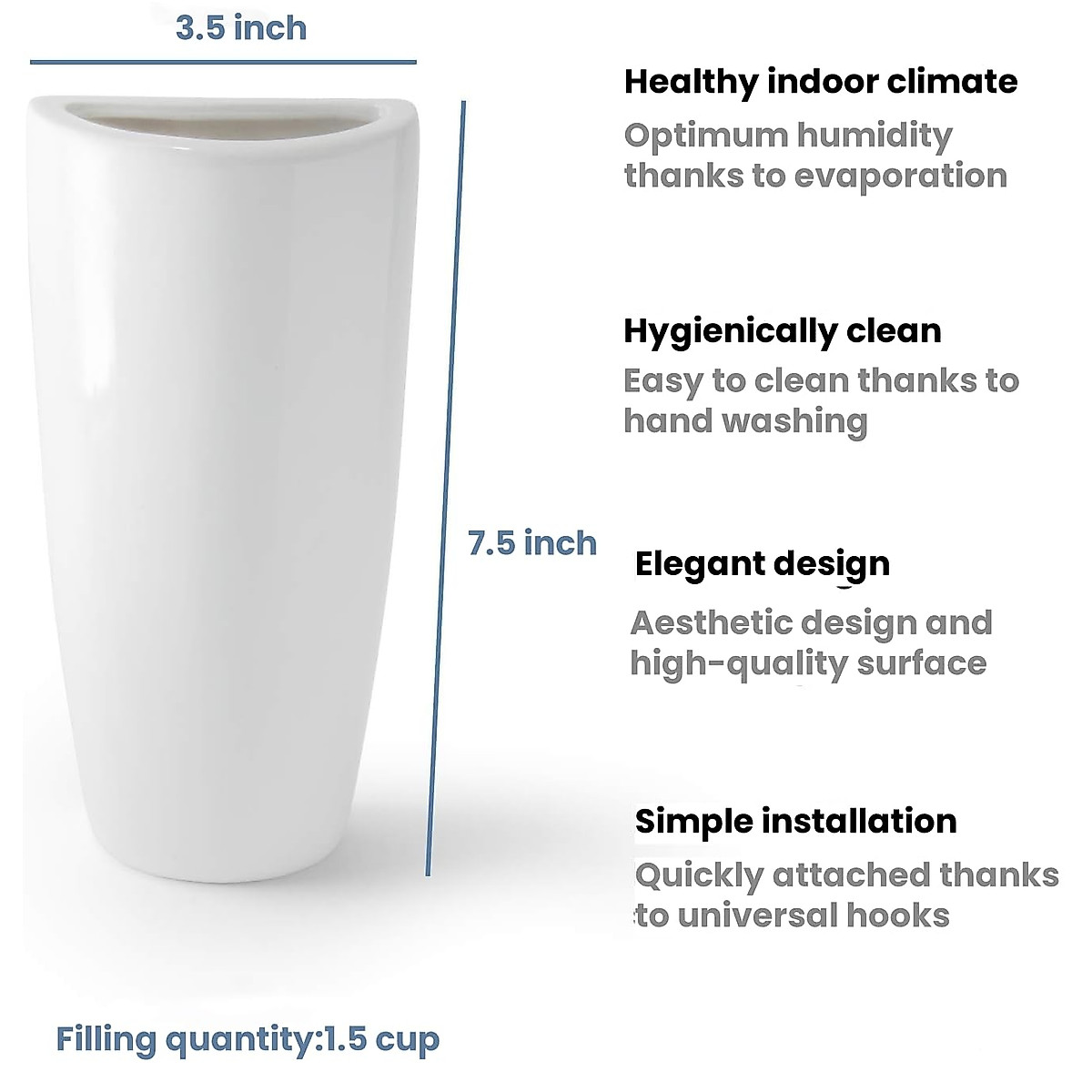 4 Pieces White Ceramic Radiator Hanging Humidifier Set，Controls Dry Air Moisture Humidity with Free Hanging S Hooks，Eco Friendly No Electricity Required, Easy to Clean (Ceramic White)