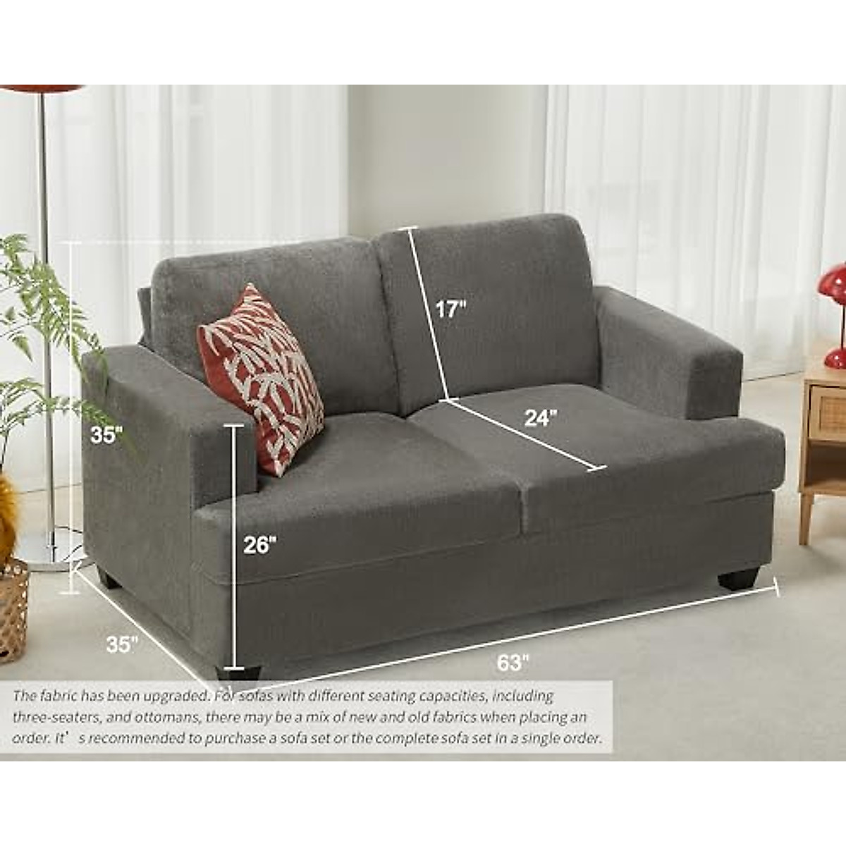 VanAcc Sofa, Comfy Sofa Couch with Extra Deep Seats, Modern Sofa Couch- Loveseat, Couch for Living Room Apartment Lounge, Grey Chenille