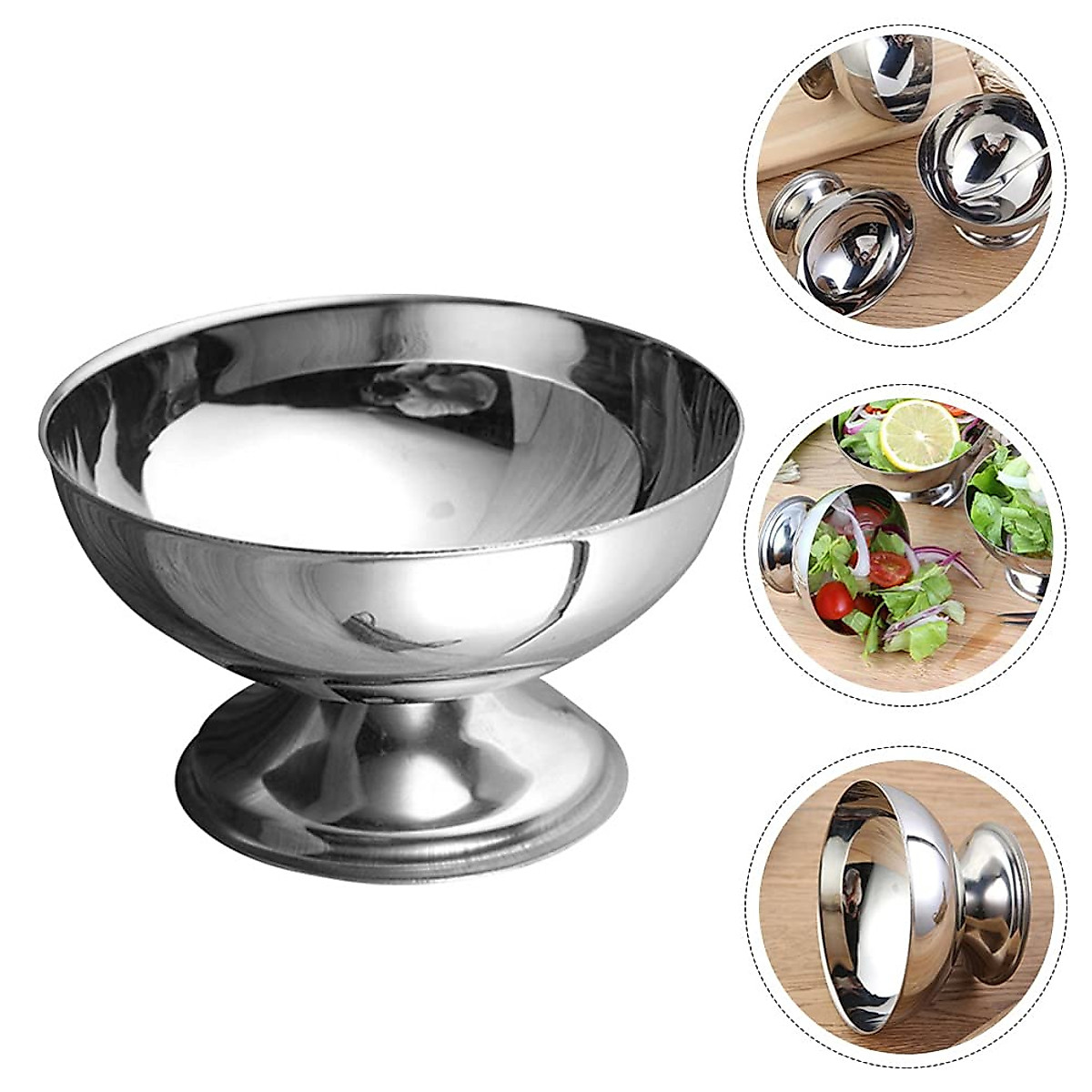 Angoily Stainless Steel Ice Cream Bowls Set of 2, Dessert Cups with Footed for Dessert, Sundae, Ice Cream, Fruit, Salad, Snack, Cocktail, Condiment, Trifle and Holiday Party Serving (9.2CM)