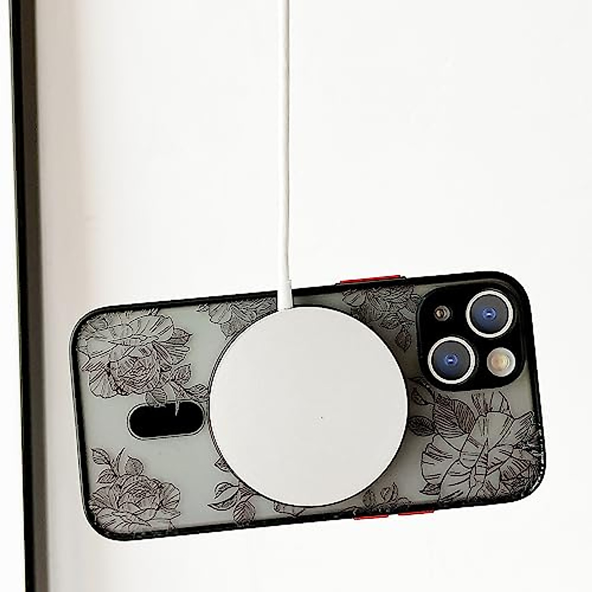 Skyseaco for iPhone 13 Mini Case Compatible with MagSafe for Black Frosted PC Back Protector Flower Shockproof Black Floral Blooms Design Protective Women Girls Phone Case - Flower Blooms/Black