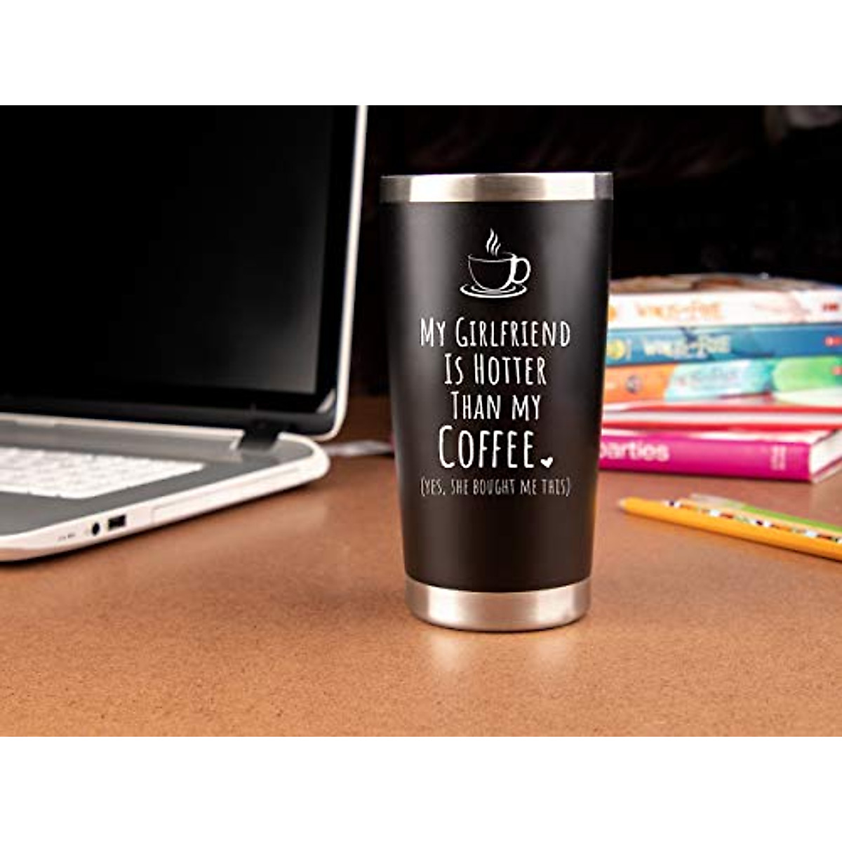 KLUBI Boyfriend Gifts from Girlfriend- Travel Coffee Tumbler/Mug 20oz Insulated Stainless Steel - Funny Gift Idea for Year Anniversary, Valentines Day, Cute Presents, 1, Birthday