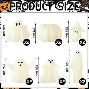 MTLEE 12 Pcs Halloween Ghost Candles Large White Spooky Candle Halloween Decoration Candles Novelty Horror Ghost Pumpkin Decorative Burning Candle for Halloween Party Table Home Decor