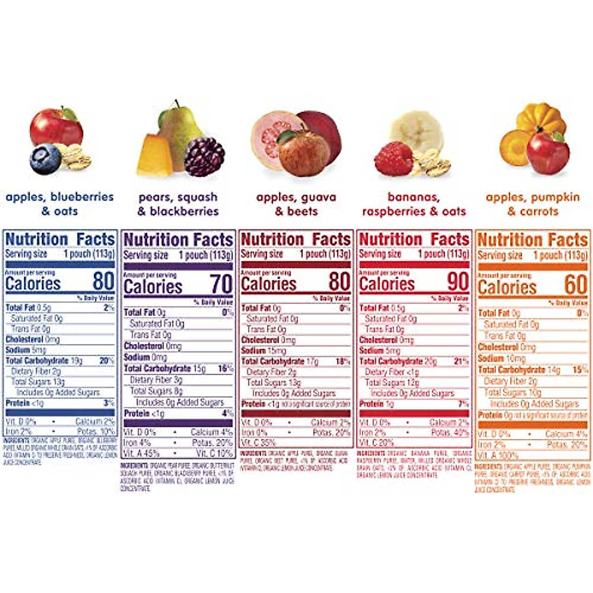 Happy Baby Organics Stage 2 Baby Food Pouches, Gluten Free, Vegan & Healthy Snack, Clearly Crafted Fruit & Veggie Puree, Fruit & Veggie Variety Pack, 4 Ounces (Pack of 10)