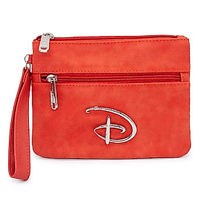 Disney Wallet, Double Pocket Wristlet, Disney Signature D Silver Logo, Red, Vegan Leather