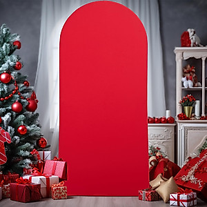 7.2FT Red Arch Backdrop Cover, Spandex Fitted Wedding Arch Stand Covers 2-Sided Round Top Chiara Arch Backdrop Cover for Wedding Ceremony Birthday Party Baby Shower Banquet Decoration