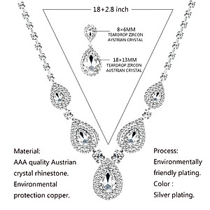 3 Pack Bridal Rhinestone Crystal Necklace Link Bracelet and Teardrop Dangle Earrings Jewelry Set Gifts fit with Wedding Dress Party