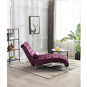Leisure Velvet Concubine Sofa Accent Sofa Chaise Reclining Lounger Barrel Sofa with Acrylic Feet (Purple)