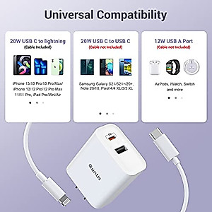 Quntis 32W Fast Charger iPhone [MFi Certified], High Speed iPhone Charger Dual Ports (PD 20W+12W), USB A and USB C Wall Charger with 6 FT USB C to Lightning Cable for iPhone 14 Pro Max 13 12 11 X iPad