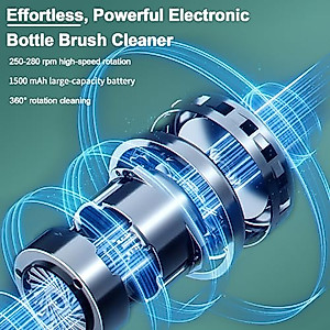 WHNL Electric Bottle Brush Set, 360°Automatic Bottle Cleaner Brush with 3 Sizes Replaceable Silicone Bottle Brush and Straw Cleaner Brush,Extension Handle for Long Bottles.IPX65& Rechargeable (Green)