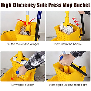 S AFSTAR 20L/21 Quart Commercial Mop Bucket with Wringer, Portable Mop Bucket with Wheels & Handle, Household Mop Wringer Bucket for Home Office Market Restaurant Hotel (Yellow)