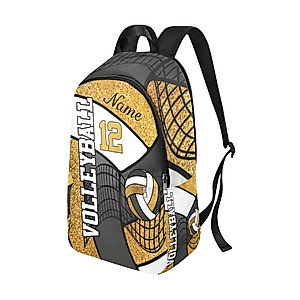 Personalized Sport Volleyball Gold Casual Daypack Bag with Name Custom Backpack for Man Woman Girl Boy Gifts