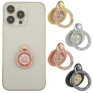 WLLHYF 4 Pack Cell Phone Ring Holder Stand Metal Round Rhinestones Finger Grip Loop 360 Degree Rotation Generic Phone Hand Holder Kickstand Cellphone Case Accessories