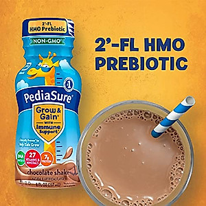 PediaSure Grow & Gain with 2’-FL HMO Prebiotic, Kids nutrition shake, Vitamins C, E, B1, & B2, Non-GMO, Chocolate, 8 Fl Oz (Pack of 24)