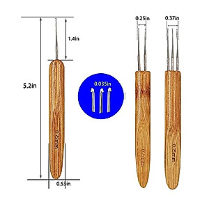 JOSDIOX Dreadlocks Crochet Hooks Tool Set,Crochet Needles for Hair Dreadlock Locks 0.75 mm Crochet Needle Steel with Bamboo Handle Good for Braid Craft (0.75 mm 1 Hook, 2 Hooks, 3 Hooks)