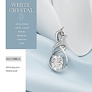 HXZZ Fine Jewelry Birthstone Gifts for Women Natural Gemstone White Crystal Sterling Silver Pendant Necklace Anniversary Birthday Gift for Wife Mom Her Girls