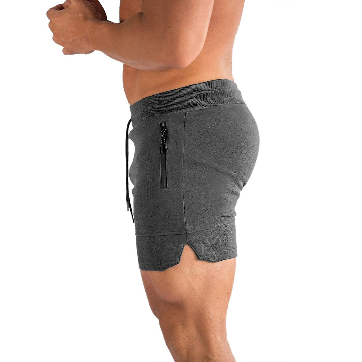 PIDOGYM Men's 5" Gym Workout Shorts,Fitted Jogging Short Pants for Bodybuilding Running Training with Zipper Pockets Dark Grey