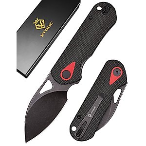 XTOUC Small Pocket Knife 2.5" Stone Wash D2 Blade Folding Knives Reversible Pocket Clip Comfortable Micarta Handle EDC Knife Thumb Hole Opening Ideal Gift for Men Women(Seed J01)