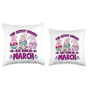 Cute Birthday Gnome Gifts For Gardener Legends Funny Gnomes for Women Legend Who are Born in March Birthday Throw Pillow, 18x18, Multicolor